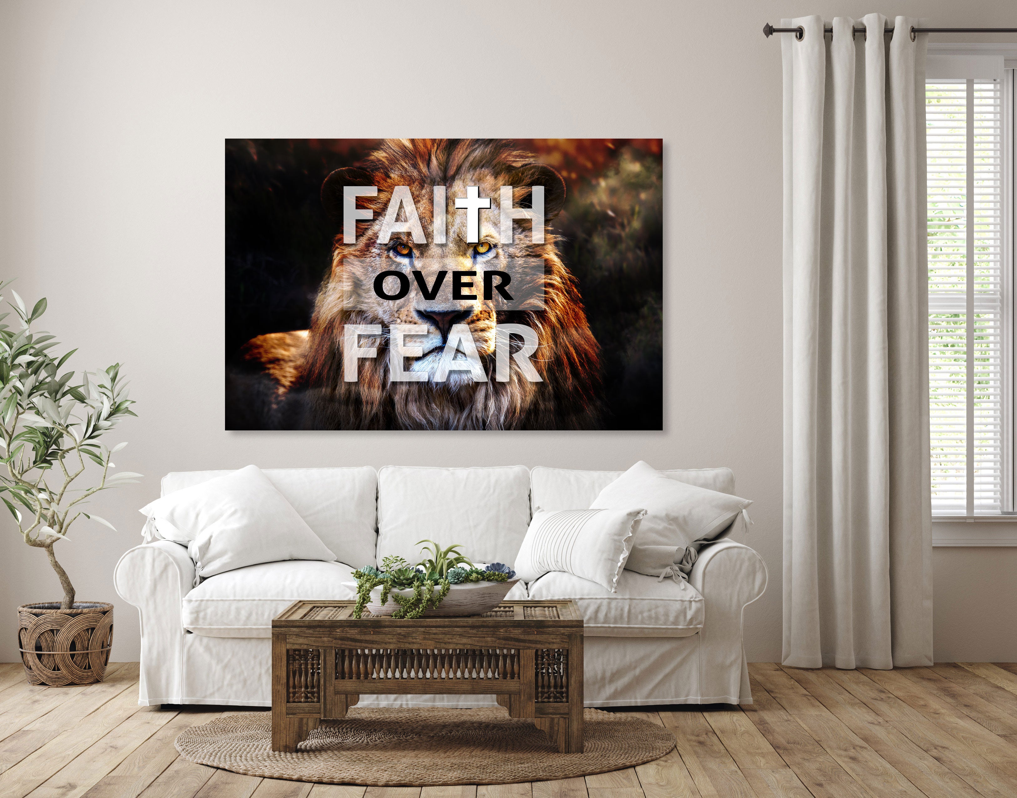 Christian Wall Decor - Faith Over Fear – Bible Verse Wall Art